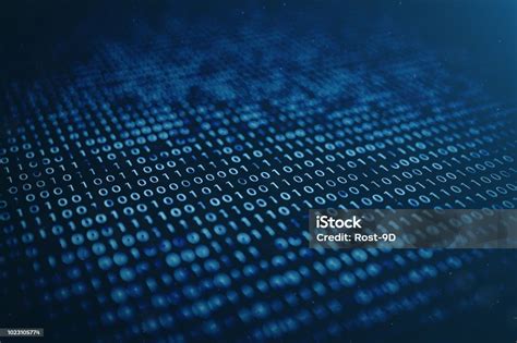 파란색 배경에 3d 그림 이진 코드입니다 이진 코드의 바이트입니다 개념 기술입니다 디지털 이진 배경입니다 이진법에 대한 스톡