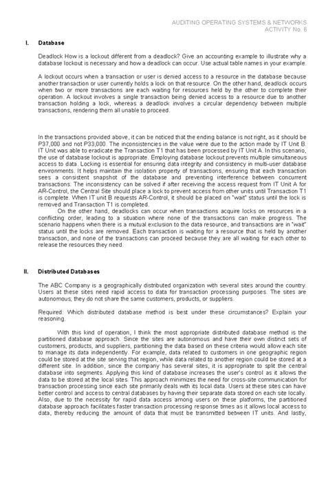 activity 6 auditing database auditing operating systems and networks