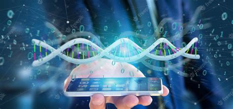 Premium Photo Businessman Holding A 3d Rendering Data Coded Dna With Binary File Around