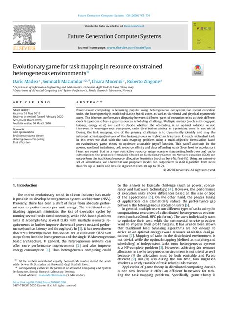 Pdf Evolutionary Game For Task Mapping In Resource Constrained Heterogeneous Environments