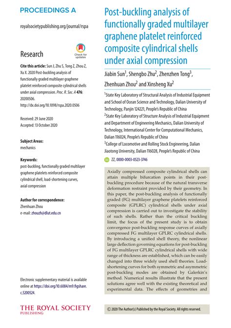 Pdf Post Buckling Analysis Of Functionally Graded Multilayer Graphene Platelet Reinforced