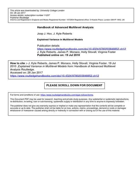 Explained Variance In Multilevel Models Pdf Effect Size Multilevel Model