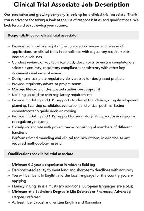 Clinical Trial Associate Job Description Velvet Jobs