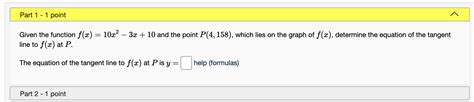 solved given the function f x 10x2−3x 10 and the point