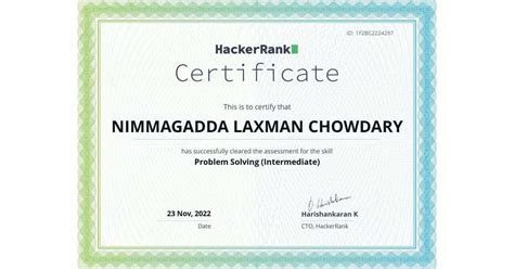 Laxman Chowdary Nimmagadda On Linkedin Hackerrank Skill Certificate
