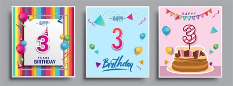 벡터 집합의 생일 초대장 인사말 카드 디자인 색종이와 풍선 생일 케이크 생일 축 하 파티에 대 한 다채로운 벡터 템플릿 요소 생일 케이크에 대한 스톡 벡터 아트 및 기타