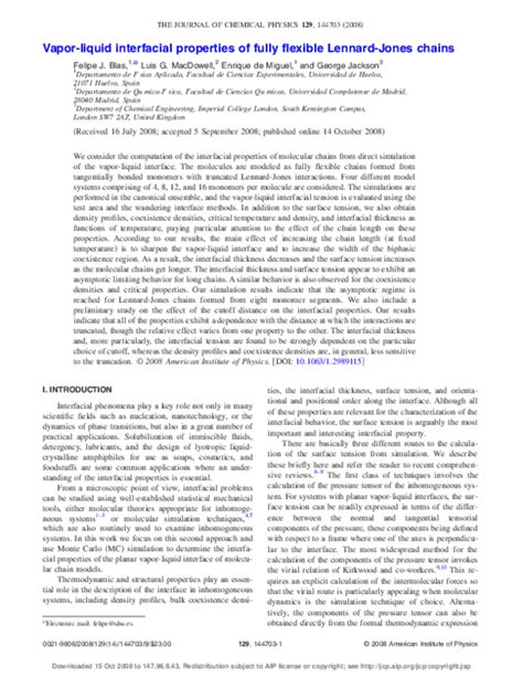 Pdf Vapor Liquid Interfacial Properties Of Fully Flexible Lennard Jones Chains Enrique De