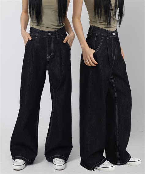 기장선택 Xs 2xl [힙한 스트릿룩 스티치 데님] 밑단 스트링 투웨이 생지 핀턱 조거and와이드 청바지 캐주얼 데님 팬츠 바지 에이블리