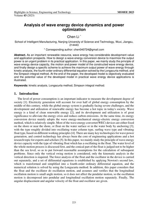 Pdf Analysis Of Wave Energy Device Dynamics And Power Optimization