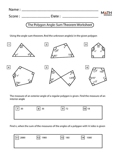 Polygon Angle Sum Theorem Worksheet Pdf