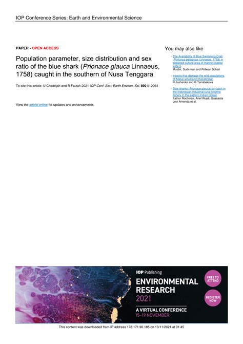 Pdf Population Parameter Size Distribution And Sex Ratio Of The Blue Shark Prionace Glauca