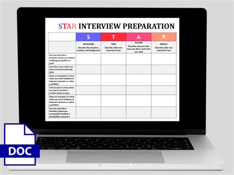 star method interview worksheet interview preparation behavioral