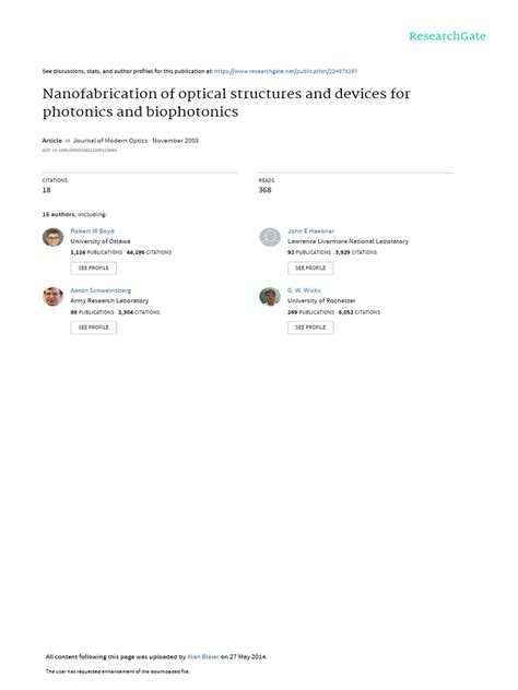 Nanofabrication Of Optical Structures And Devices Pdf