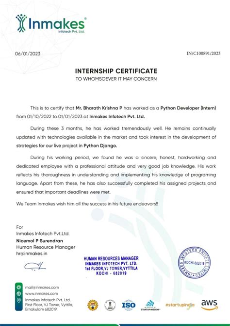 Bharath Krishna On Linkedin Internship Inmakesinfotech Phython