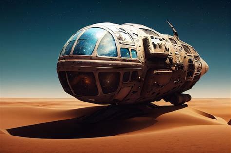 Premium Photo Crashed Spaceship In Desert Land Of Another Planet 3d Illustration