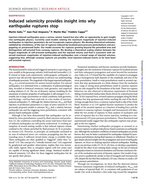 Pdf Induced Seismicity Provides Insight Into Why Earthquake Ruptures Stop