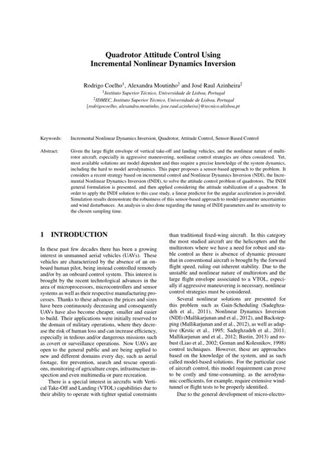Pdf Quadrotor Attitude Control Using Incremental Nonlinear Dynamics