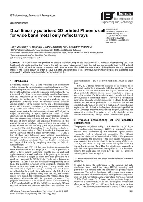 Pdf Dual Linearly Polarized 3d Printed Phoenix Cell For Wide Band Metal Only Reflectarrays