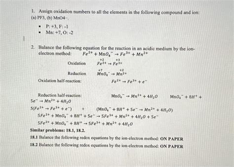 Solved Assign Oxidation Numbers To All The Elements In Chegg Com