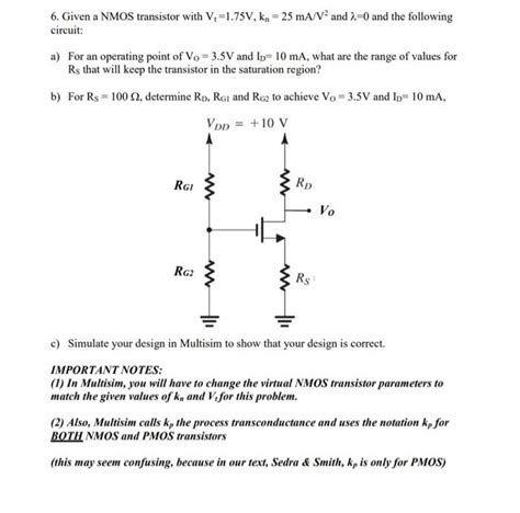 Solved 6 Given A Nmos Transistor With V₁ 1 75v Kn 25