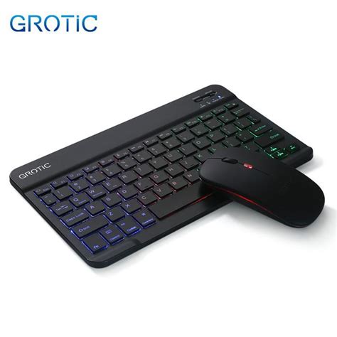 Jual Grotic Keyboard Wireless Bluetooth Portable 10 Inch Dengan Mouse Hitam Led Kab