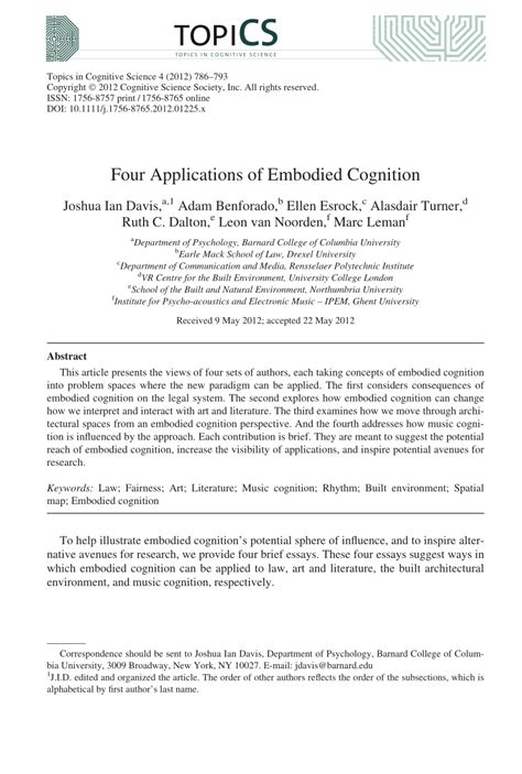 Pdf Four Applications Of Embodied Cognition