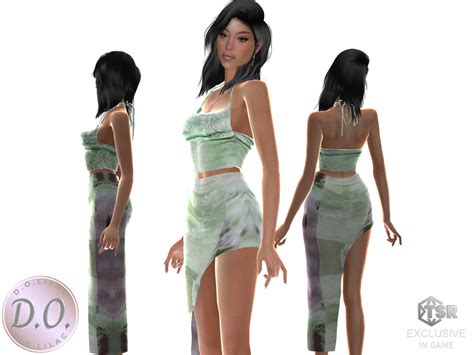 The Sims Resource Mixed Floral Asymmetric Skirt Set DO0419