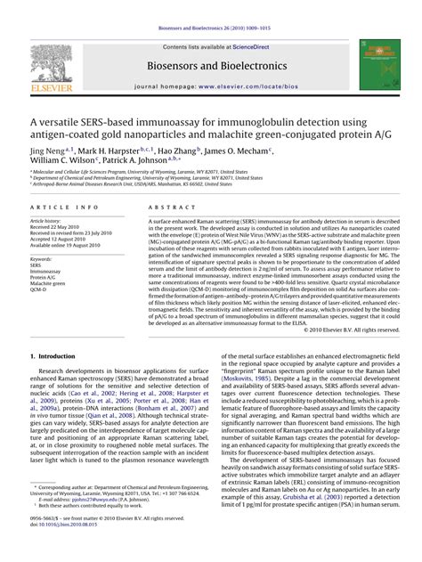 Pdf A Versatile Sers Based Immunoassay For Immunoglobulin Detection
