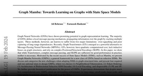 Paper Page Graph Mamba Towards Learning On Graphs With State Space
