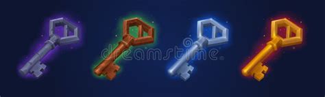 Game Keys Props Icons Gamer Assets Skeleton Set Stock Vector