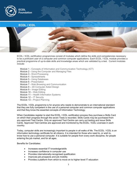 Ecdl Icdl Certification Programmes Consist Of Modules Which