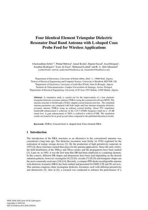 Pdf Four Identical Elements Triangular Dielectric Resonator Antenna With L Shaped Coaxial Feed