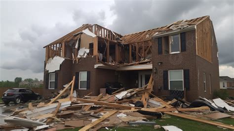 Front Section Of A Large House Has Been Destroyed By A Tornado