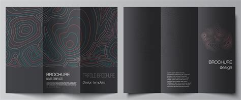 편집 가능한 레이아웃의 최소 벡터 그림입니다 현대 크리에이티브는 삼중 브로셔 또는 전단지를 위한 디자인 템플릿을 다룹니다 지형 윤곽지도 추상 단색 배경 3단 브로슈어에 대한