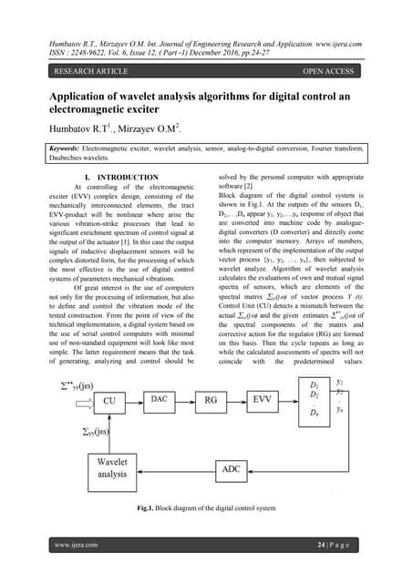 Application Of Wavelet Analysis Algorithms For Digital Control An