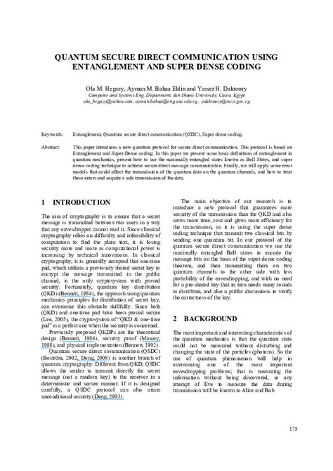Pdf Quantum Secure Direct Communication Using Entanglement And Super