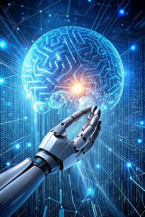 Machine Learning Hand Of Robot Touching On Binary Data Futuristic