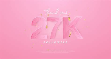 핑크색 배경 감사합니다 27k 추종자 프리미엄 벡터