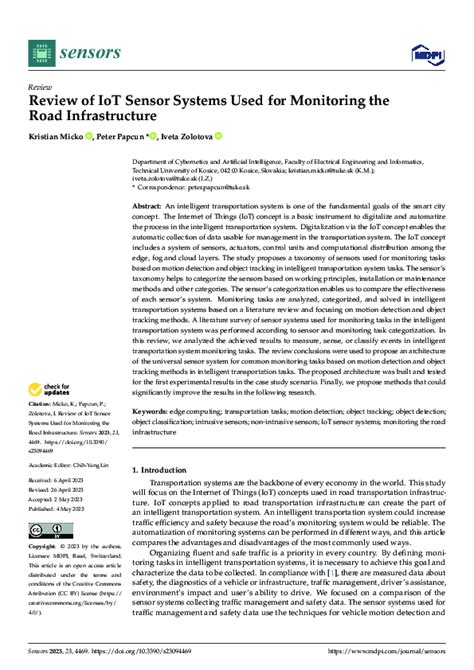 Pdf Review Of Iot Sensor Systems Used For Monitoring The Road