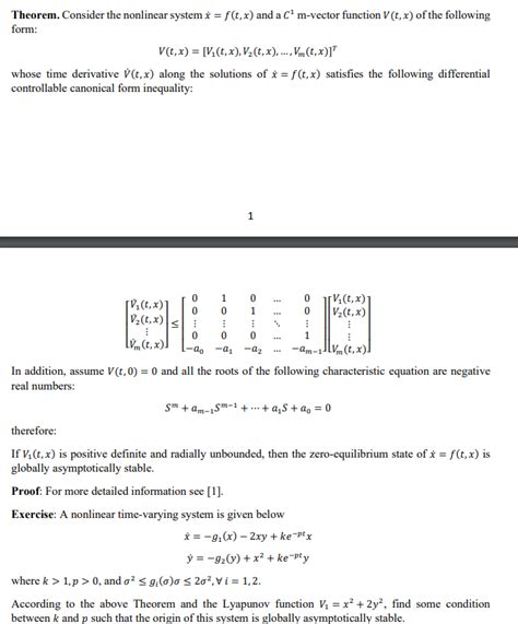 Solved Theorem Consider The Nonlinear System X F T X And Chegg