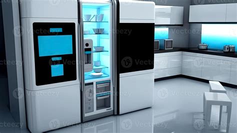 Kitchen With Smart Appliances With Display Screen And A Smart Oven With Voice Controlled