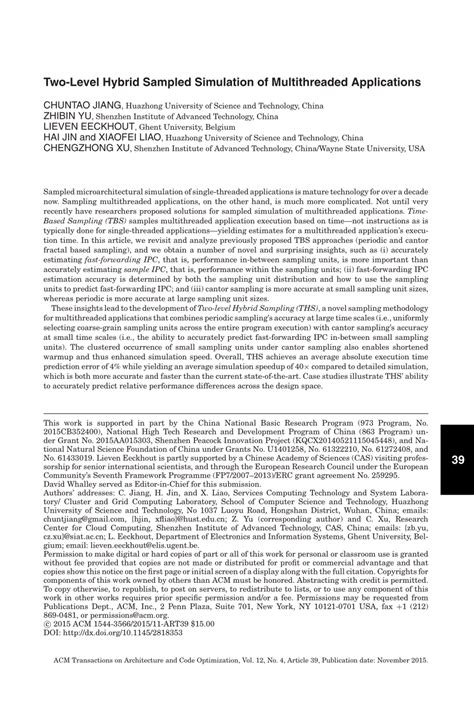 Pdf Two Level Hybrid Sampled Simulation Of Multithreaded Applications