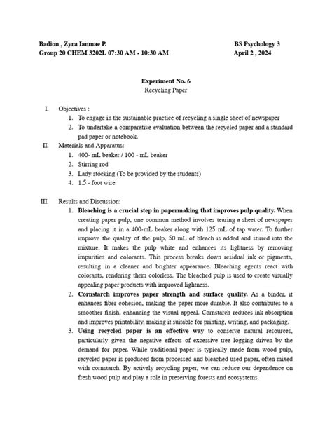 Badion Chem Lab Report Pdf