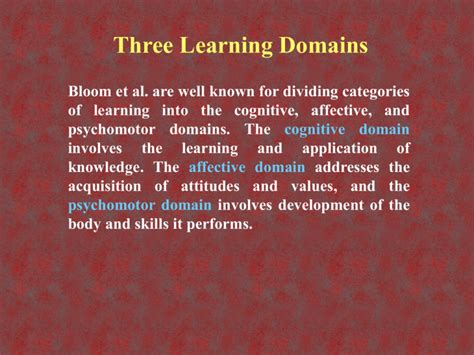 Bloom S Taxonomy Cognitive Affective Psychomotor Domains