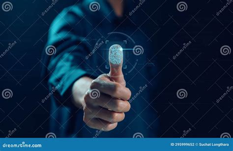 Cyber Security Concept Businessman Scan Fingerprints A Biometric