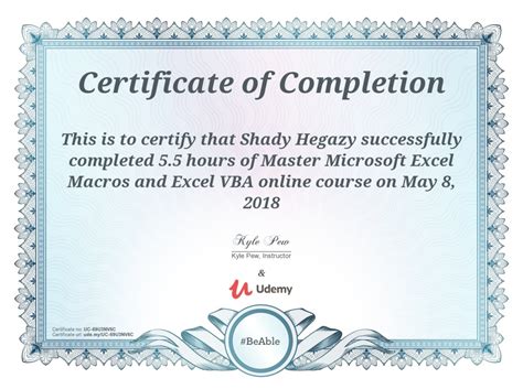 Shady Hegazy On Linkedin Completion Certificate For Master Microsoft Excel Macros And Excel Vba