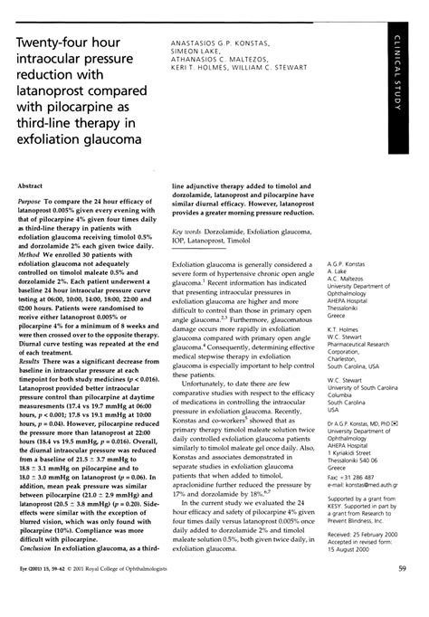 Pdf Twenty Four Hour Intraocular Pressure Reduction With Latanoprost Compared With Pilocarpine
