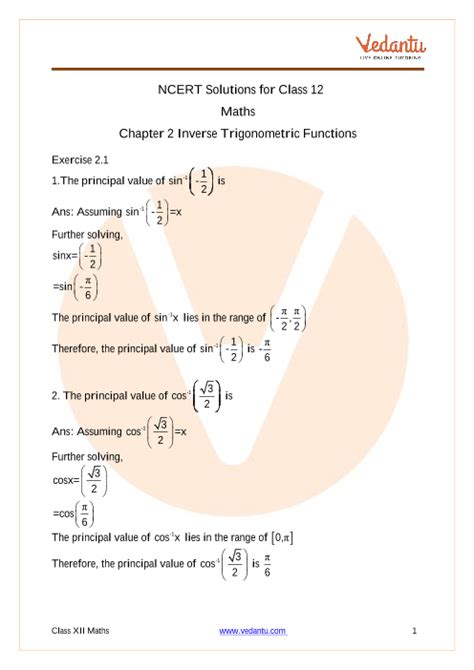 Ncert Solutions For Class 12 Maths Chapter 2 Inverse Trigonometric Functions