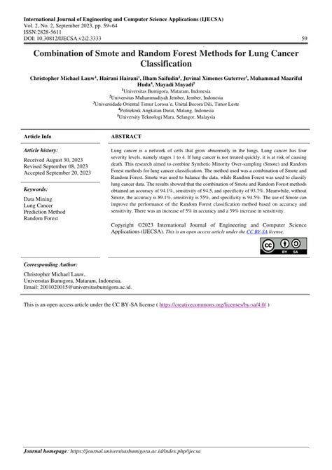 Pdf Combination Of Smote And Random Forest Methods For Lung Cancer