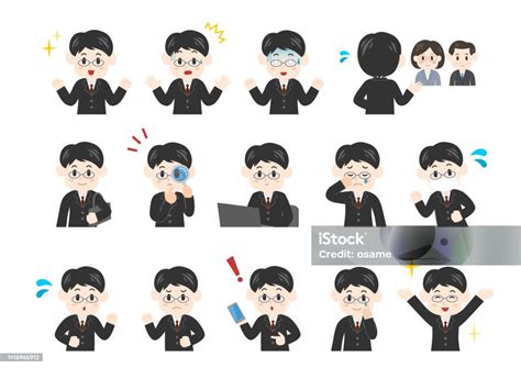 직업을 찾는 청년 직장에서 젊은 남자 다양한 얼굴 표정 벡터 일러스트레이션 남자에 대한 스톡 벡터 아트 및 기타 이미지 남자 수트 Brand Name Smart